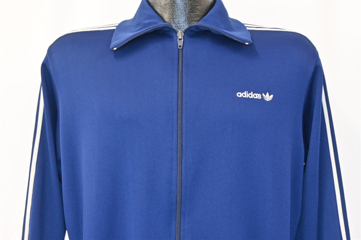 vintage 80s ADIDAS TREFOIL THREE STRIPE BLUE NYLON ZIP-UP TRACK JACKET ...